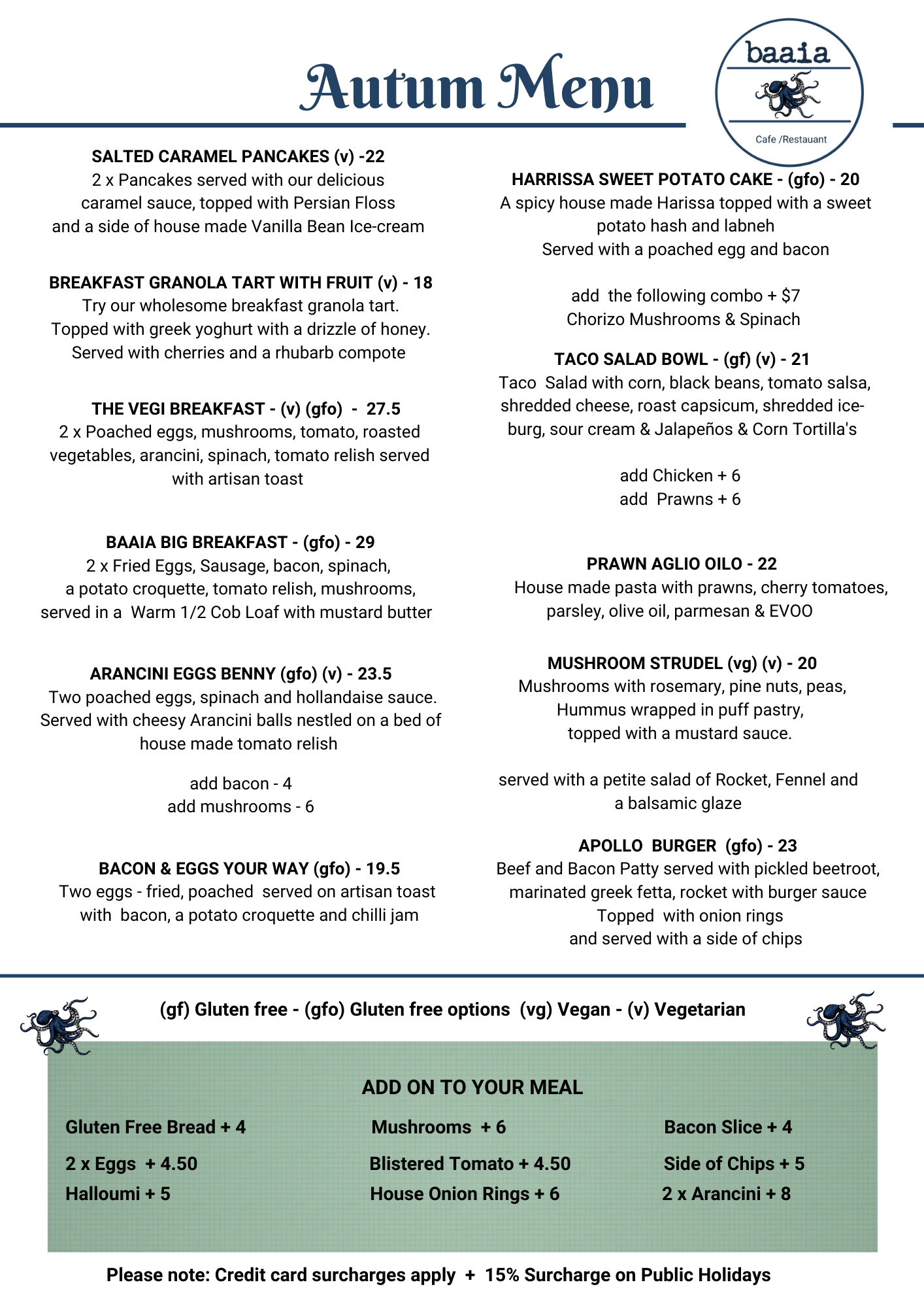 Our Menus - Baaia Cafe Sandgate
