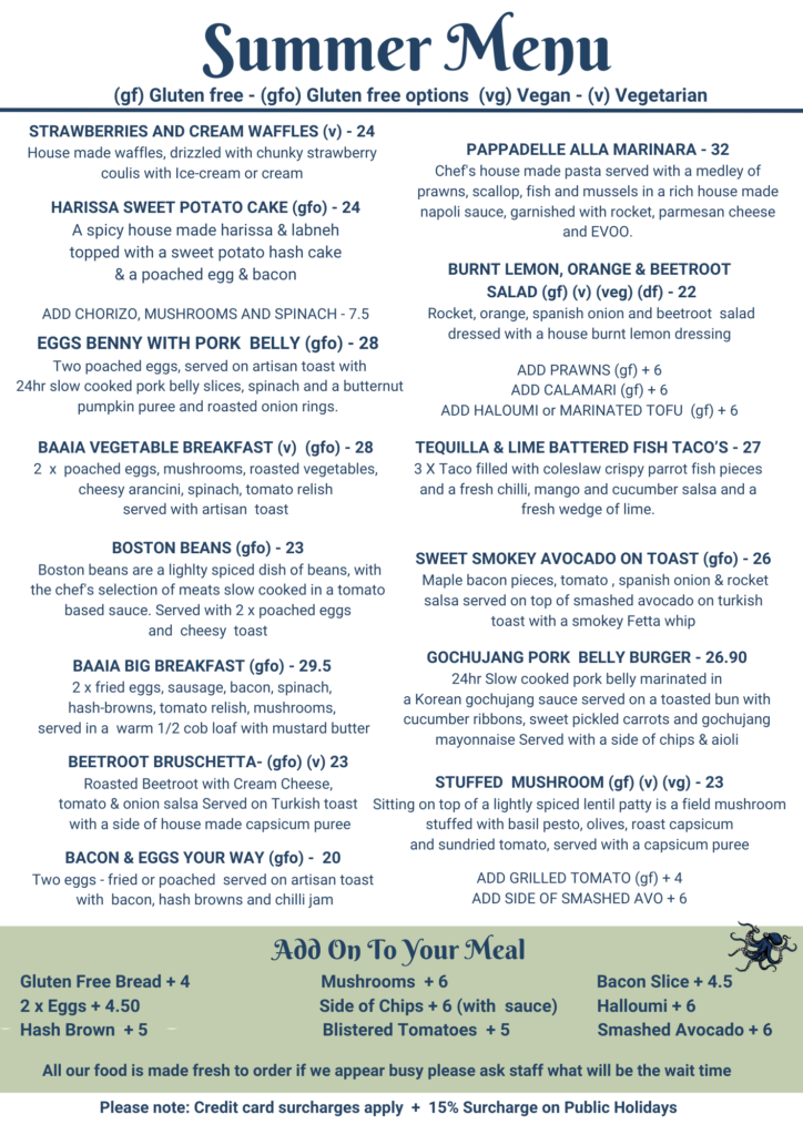 Our Menus - Baaia Cafe Sandgate