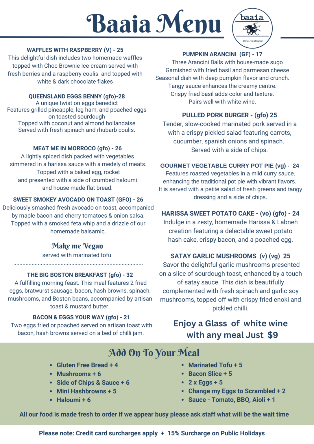 Our Menus - Baaia Cafe Sandgate